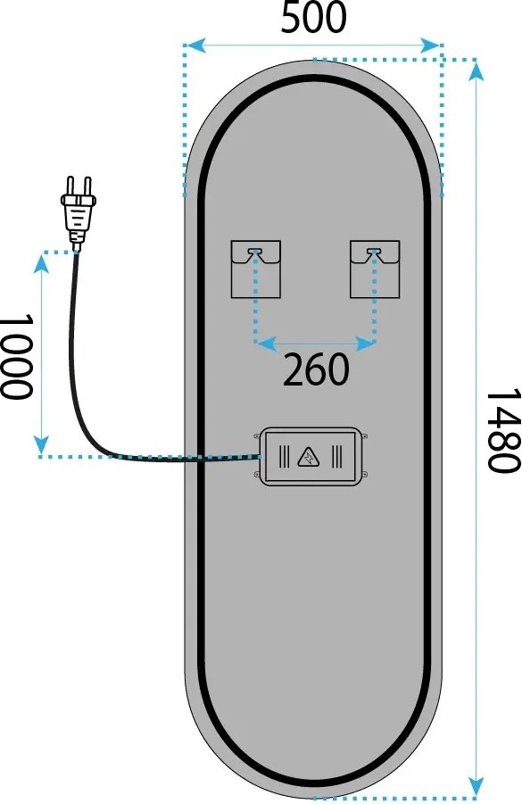 Tutumi Oválné zrcadlo 150x50 cm s regulovatelným LED osvětlením HOM-01525