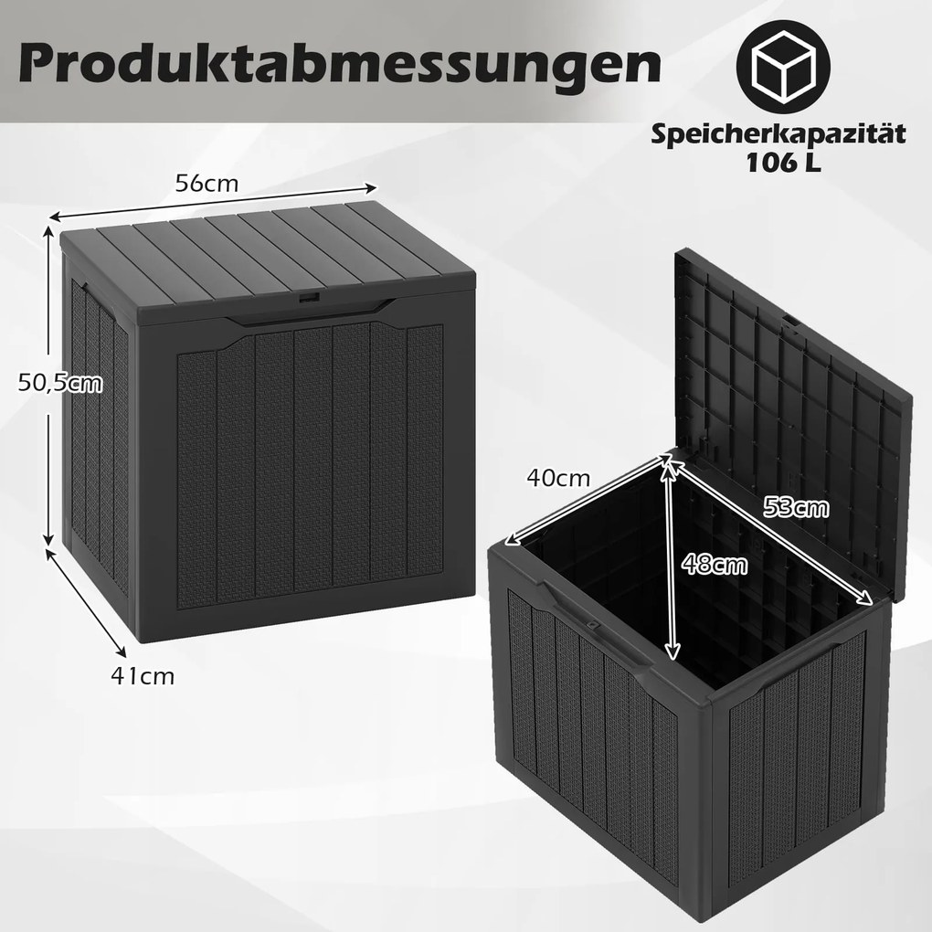 Costway Venkovní úložný box 96 L palubní box s uzamykatelným víkem a černým