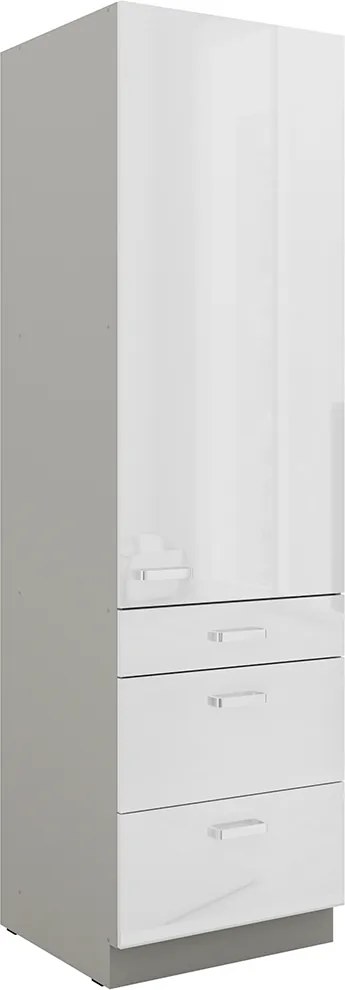 BIANCA sb | vysoká skříňka 60 DKS-210 3S1F potravinová | UNI DVÍŘKA | 60 cm | PREMIUM BOX | světle šedá/bílá lesk