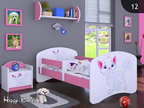 Dětská postel Kevin vzor 12 140x70 cm kočka - růžová