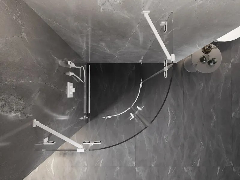 Mexen Lunar, půlkruhový výklopný sprchový kout 80 x 80 cm, 8mm čiré sklo, bílý profil, 833-080L-080P-20-00