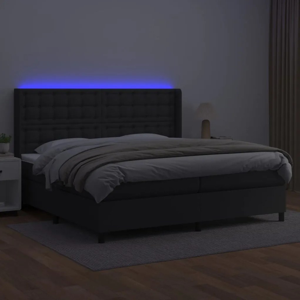 Box spring postel s matrací a LED černá 200x200 cm umělá kůže,  3139403