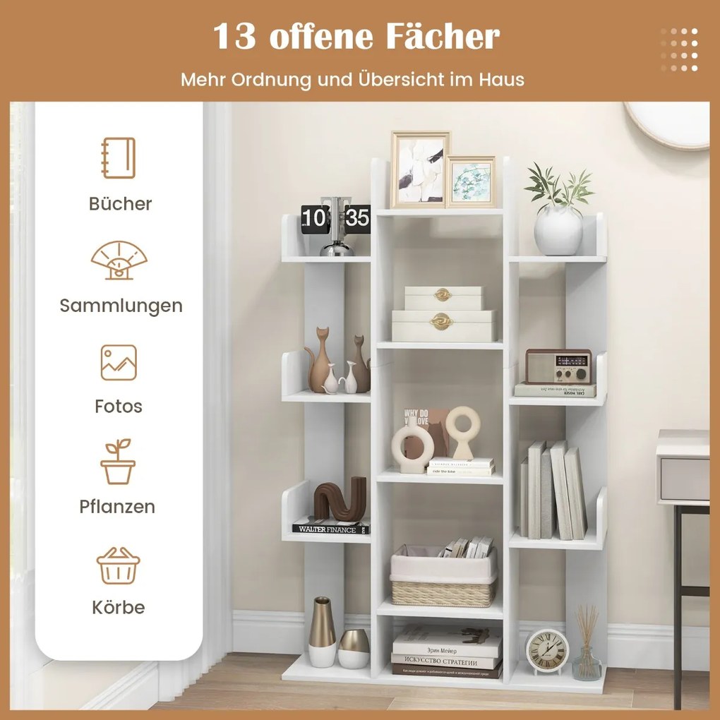 Costway Knihovna ve tvaru stromu s 13 otevřenými přihrádkami, bílý