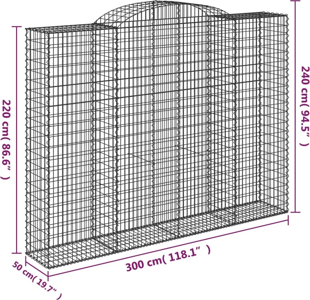 Klenuté gabionové koše 5 ks 300x50x220/240cm pozinkované železo 3146812