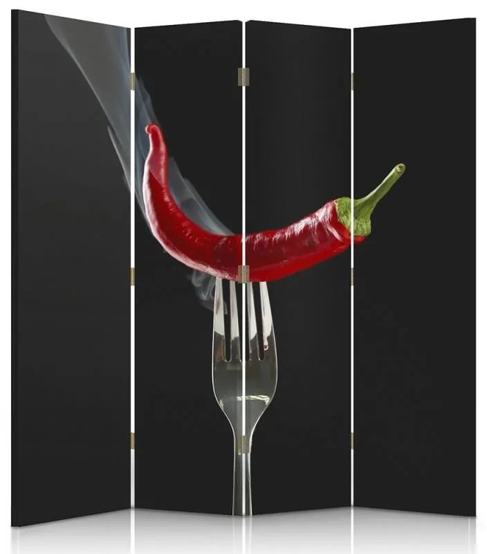 Paraván - Chili Pepper On A Fork | čtyřdílný | oboustranný 145x150 cm