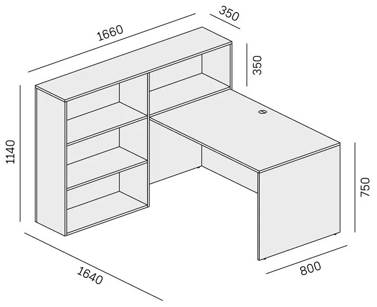 Kancelářská sestava single SEGMENT, 3 police, levá, bílá/bílá