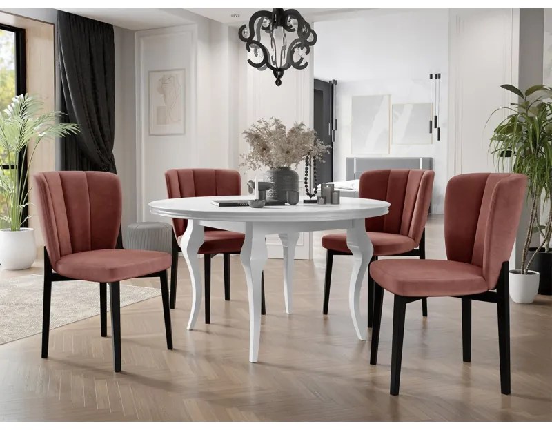 Oválný rozkládací stůl se 4 židlemi ST106 08, Barva stolu: bíly lesk, Potah: Baloo 2073, Potah: Magic Velvet 2219