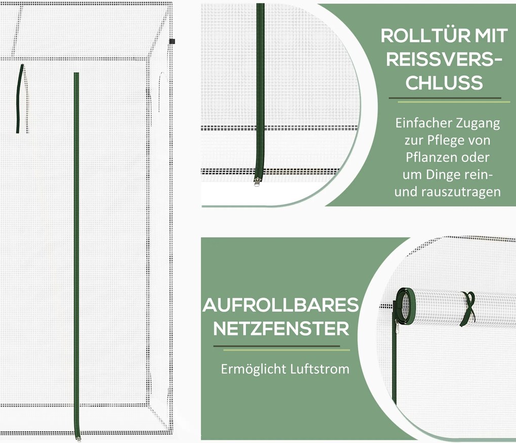 Fóliový skleník Outsunny 200x68x196cm s rolovacími dveřmi a bočním oknem, odolný proti větru, ocel a PE, ideální pro zahradní rostliny