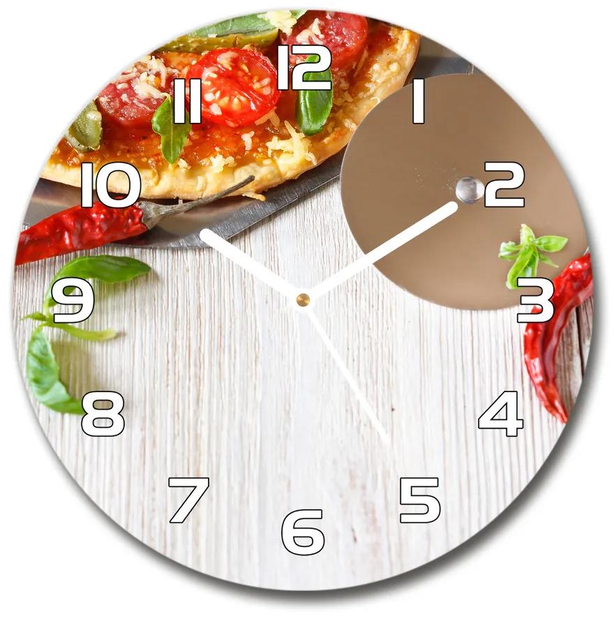 Wallmuralia Skleněné nástěnné hodiny kulaté Pizza fi 30 cm