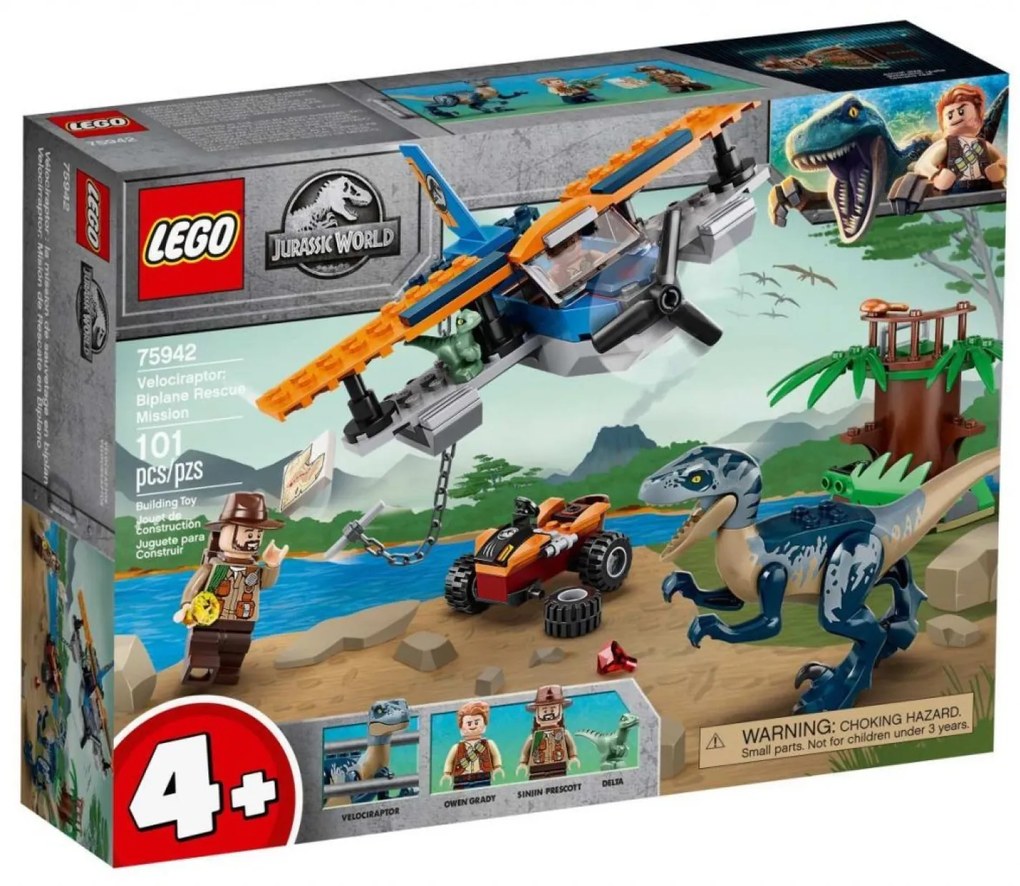 Lego stavebnice lego jurassic world 75942 velociraptor: záchranná mise s dvouplošníkem