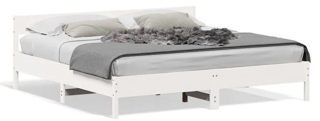 Rám postele s čelem bílý 200 x 200 cm masivní borové dřevo,  3216210