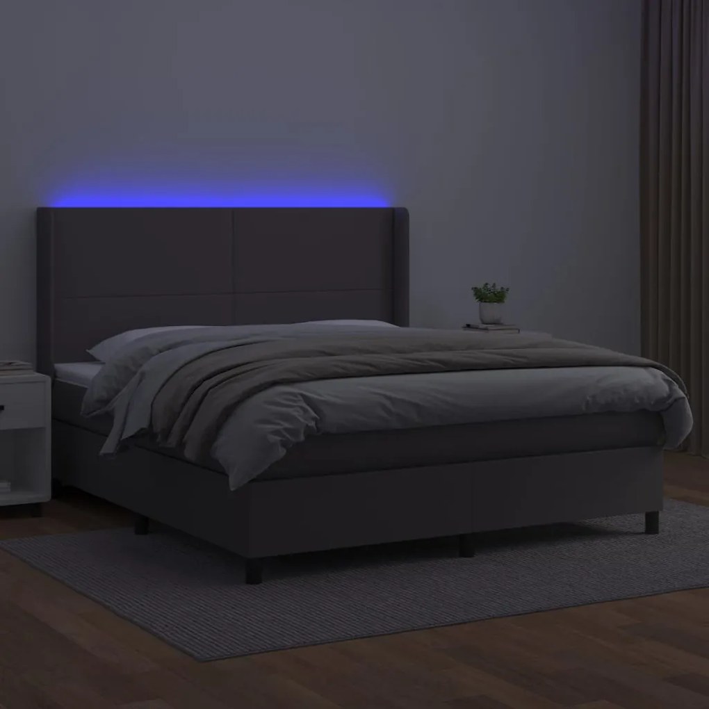 Box spring postel s matrací a LED šedá 160x200 cm umělá kůže 3139275