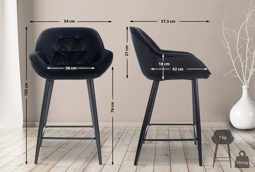 Sada 2 barových židlí Gibson 76 samet – černá
