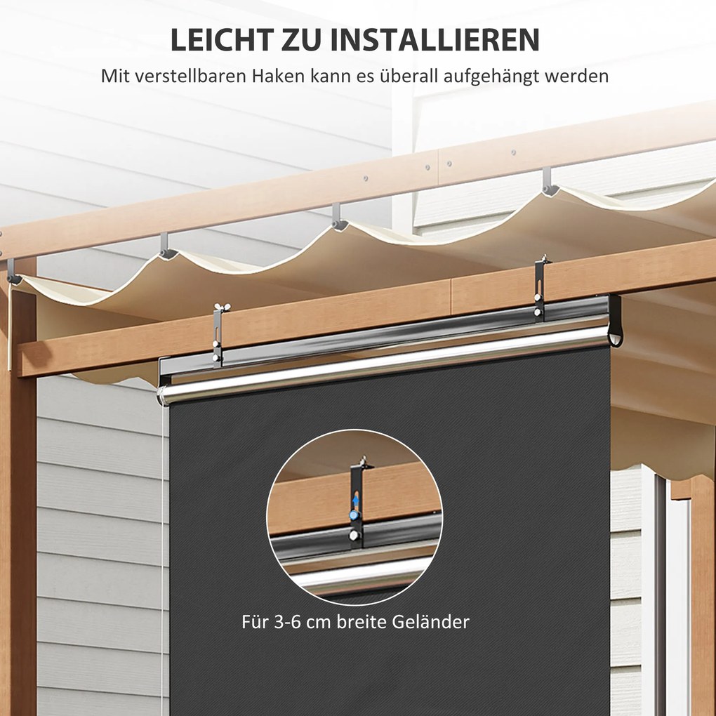 Vertikální markýza Outsunny, 124 x 222 cm, balkónová zástěna s ochranou proti slunci, balkónová roleta s háčky, zástěna pro altán, polyester | Aosom
