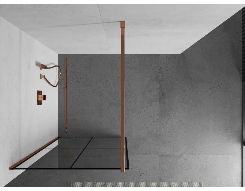 Mexen Kioto sprchová zástěna 80x200 cm 8 mm, profil růžové zlato, sklo černý vzor 1, 800-080-101-60-77