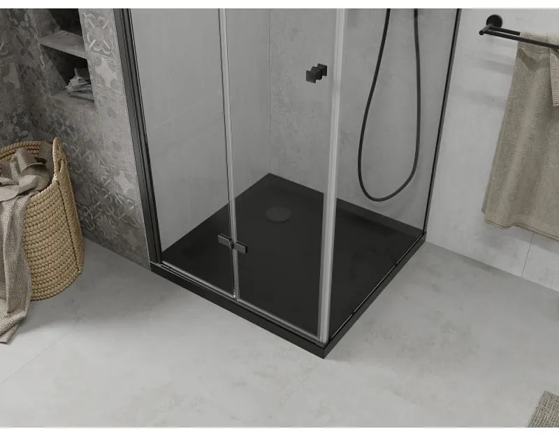 Mexen Lima, sprchový kout 90 (dveře) x 90 (stěna) cm, 6mm čiré sklo, černý profil + SLIM černá sprchová vanička 5cm s černým sifonem, 856-090-090-70-00-4070B