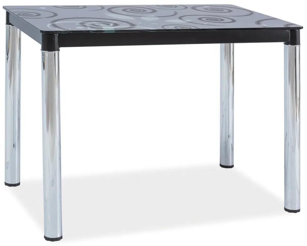 Jídelní stůl DAMAR II 100x60 cm, černé sklo s kresbou, kov chrom