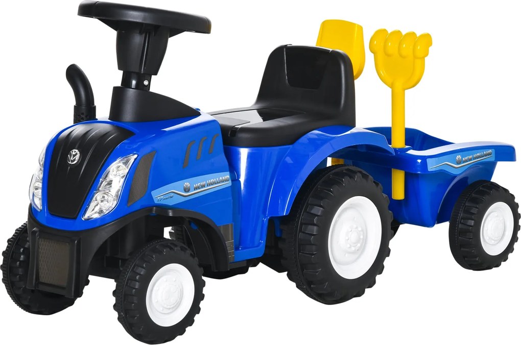 HOMCOM Dětský traktůrek NEW HOLLAND na sezení s řízením, světly, a lopatou - Digger pro děti do 25kg, vhodný pro děti 1-3 roky | Aosom