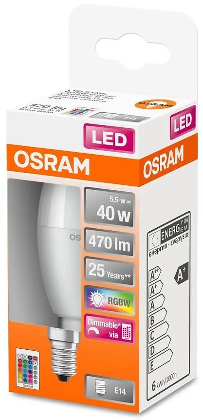LED žárovka OSRAM E14 5,5W B40 matná + dálkový ovladač