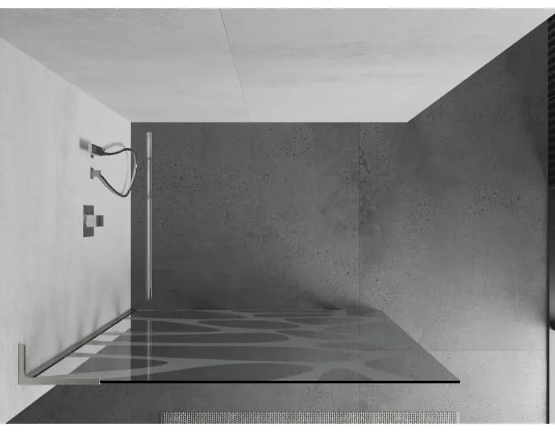 Mexen Kioto L, sprchová zástěna Walk-In 100 x 200 cm, 8mm čiré sklo bílý vzor, ​​broušená ocel profil, 800-100-103-97-97