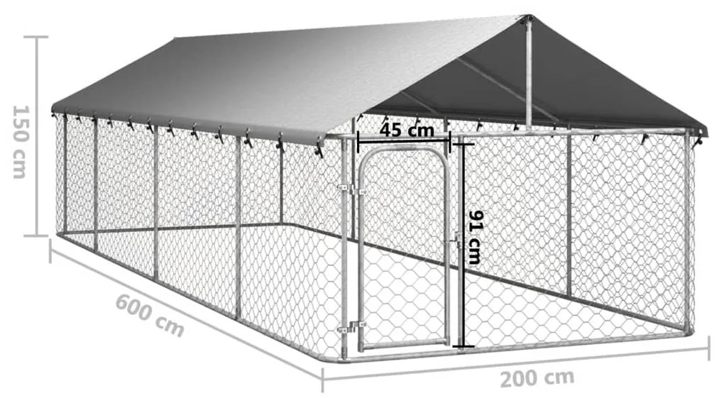 Venkovní psí kotec se střechou 600 x 200 x 150 cm