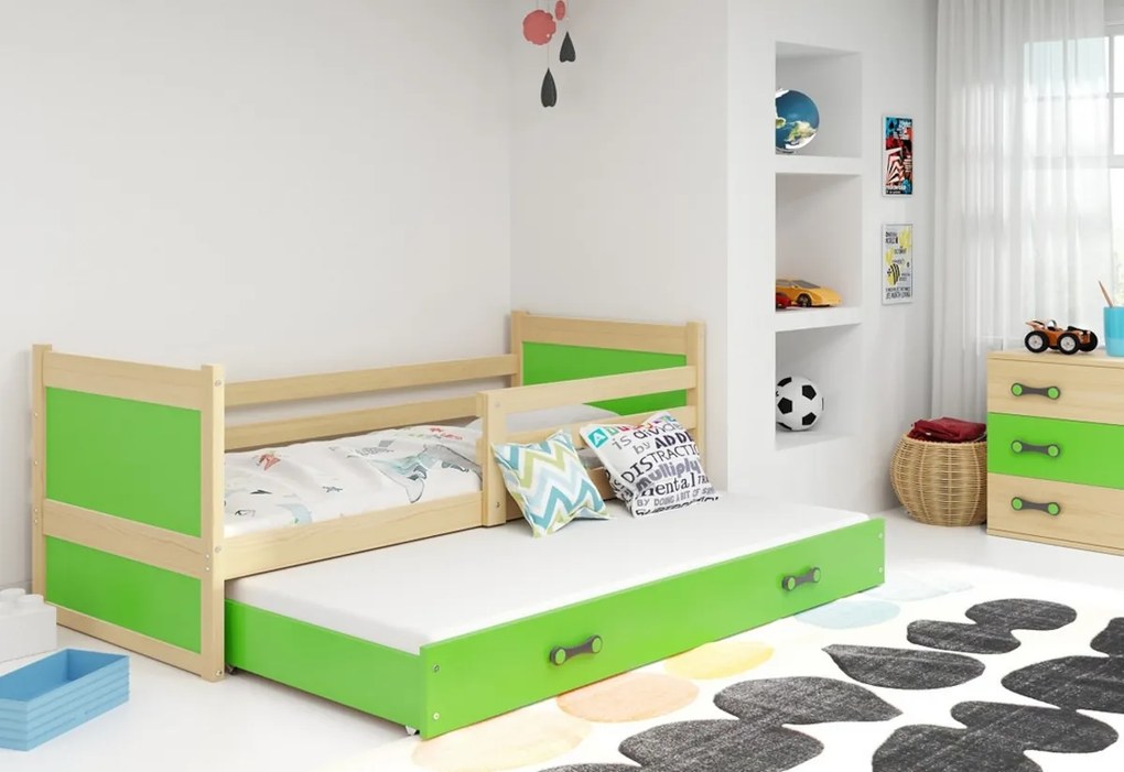 Dětská postel RICO P2 + matrace + rošt ZDARMA, 80x190 cm, borovice, zelená
