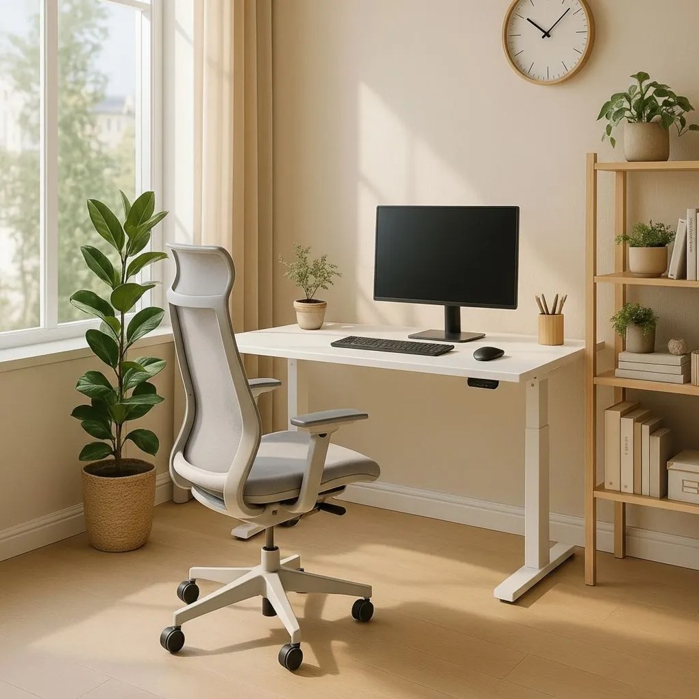 Výškově nastavitelný stůl OfficeTech A, 120 x 80 cm, bílá podnož, bílá
