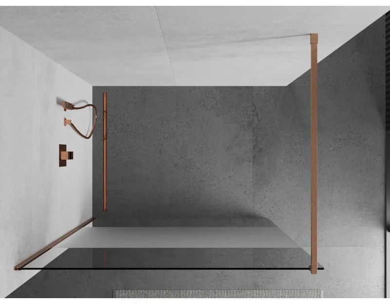 Mexen Kioto, sprchová zástěna Walk-In 100 x 200 cm, 8mm čiré sklo-námraza, měděný matný profil, 800-100-101-65-35
