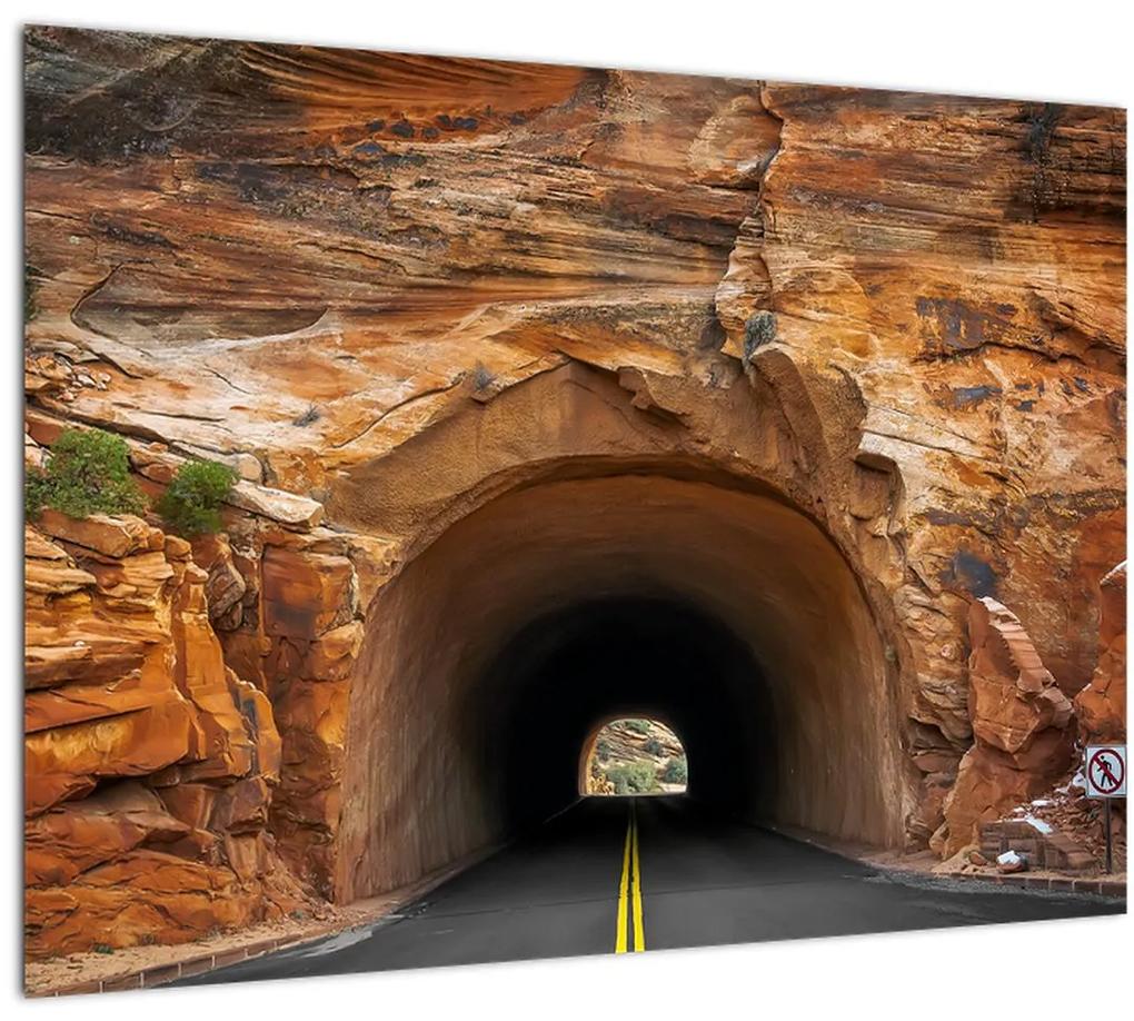 Skleněný obraz - tunel ve skále (70x50 cm)
