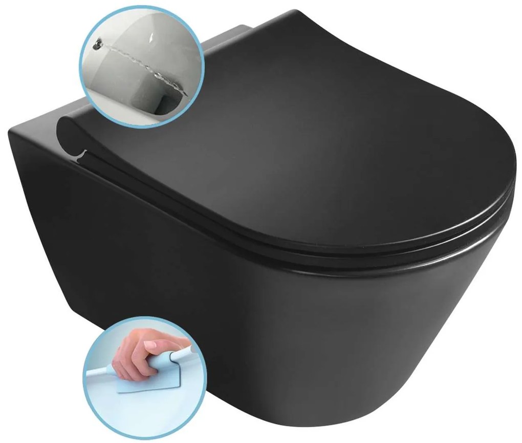 Sapho Avva - Závěsné WC s bidetovou sprškou, Rimless, matná černá 100312-110