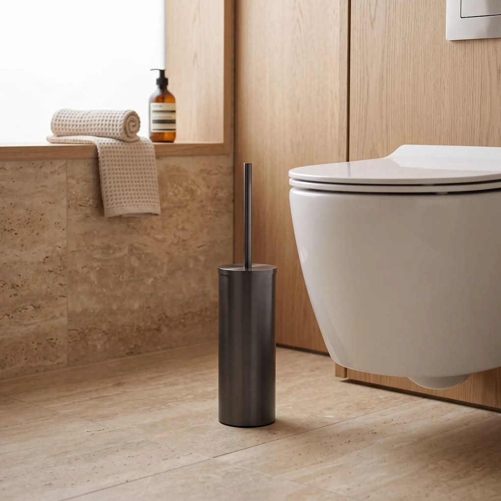 Rea B106, volně stojící WC kartáč s kovovou nádobkou, 25,5 cm, titanový, REA-08870