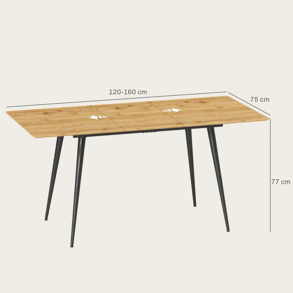 Skládací jídelní stůl HOMCOM, obdélníkový skládací kuchyňský stůl, rozkladací stůl 120-160 cm pro 6 až 8 osob se ocelovými nohami, přírodní | Aosom