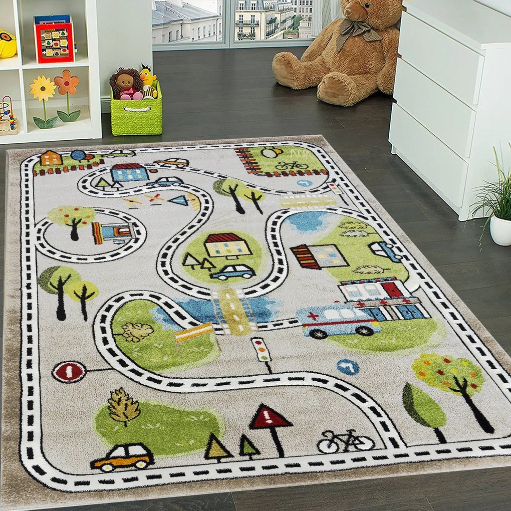 BE Dětský koberec Smart Kids 22919 BEIGE - béžový obdélníkový, autoškola Rozměr: 120x180 cm