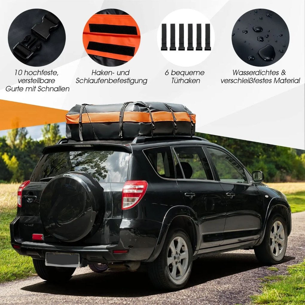Costway Vodotěsný střešní box s 600 Kapacita L pro všechna vozidla černá+, černý
