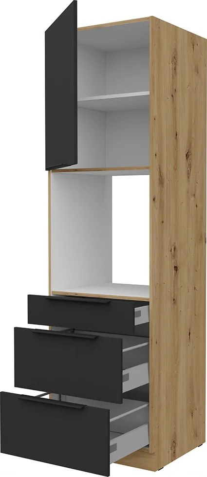 ARIA ac | vysoká skříňka 60 DPS-210 3S1F na vestavnou troubu | PREMIUM BOX | 60 cm | ANTI FINGERPRINT povrch | artisan/černá