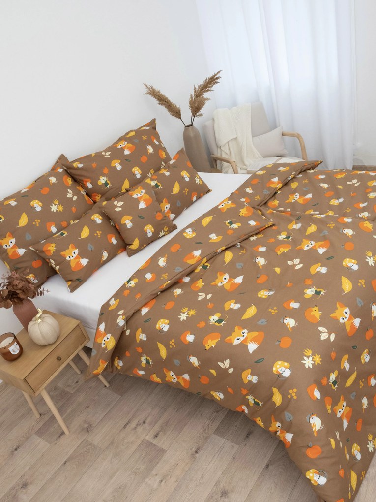 MK Lůžkoviny Bavlněné povlečení Renforcé - Podzimní les hnědý 140 × 200 cm, 70 x 90 cm