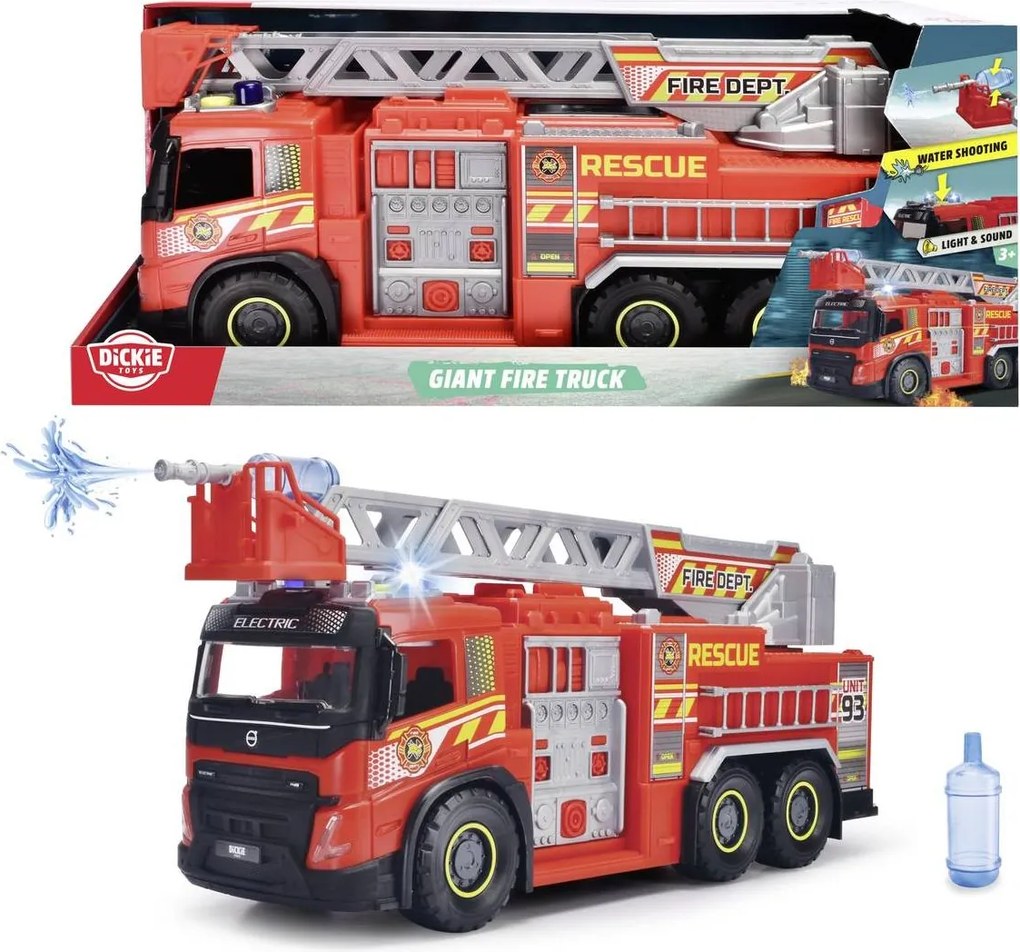 Dickie Toys Velké hasičské záchranné auto Volvo se světly, zvuky a stříkající vodou 57 cm