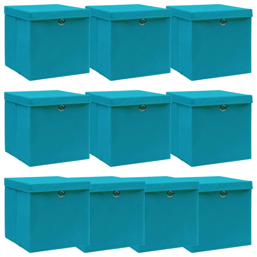 288376 vidaXL Úložné boxy s víky 10 ks bledě modré 32 x 32 x 32 cm textil