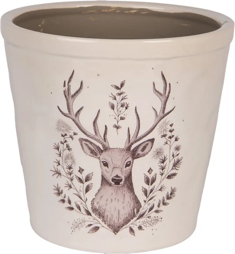 Béžový obal na květináč s jelenem Gentle Wilderness XL - Ø 21*20 cm