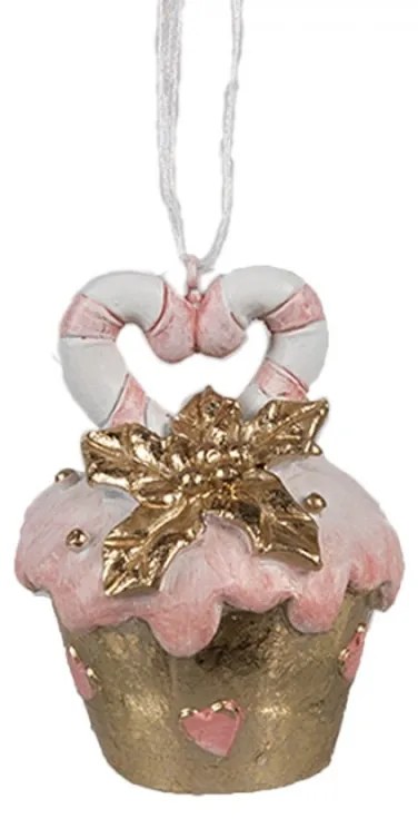 Růžová vánoční ozdoba zlatý dortík Cupcake s růžovou polevou – 5x6 cm
