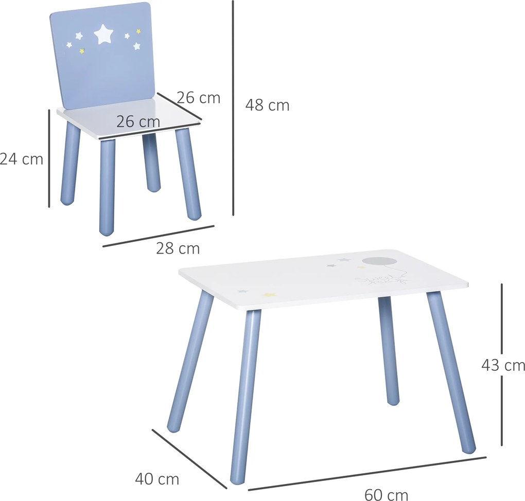 HOMCOM Dětský stůl a 2 židle Sada Dřevěný stůl se židlemi pro děti 2-4 roky Stůl 60x40x43 cm a židle 28x26x48 cm do ložnice nebo obývacího pokoje Bíl…
