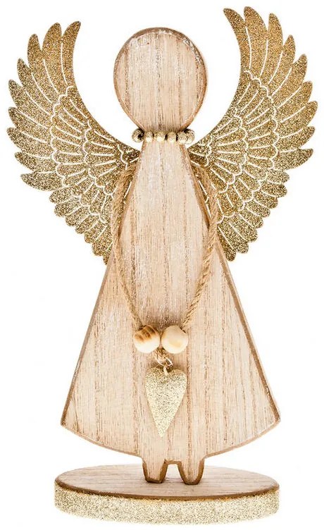 Dřevěný anděl s velkými křídly nahoru béžový velký