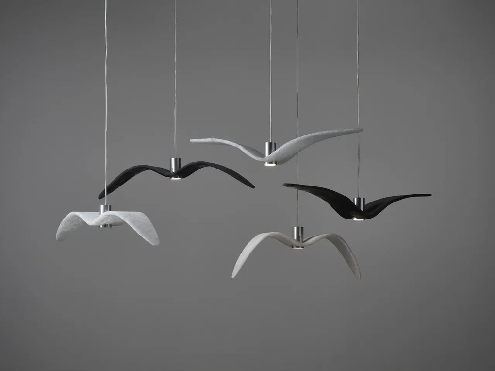 Designové závěsné svítidlo Brokis Night Birds PC962 Povrch Montury: Černý elox, Barva skla: opal - masiv, Povrch baldachýnu: kov - černý matný komaxit