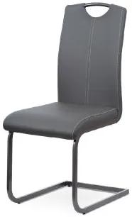 Autronic Jídelní židle, potah šedá ekokůže, kovová pohupová podnož, šedý lak DCL-613 GREY