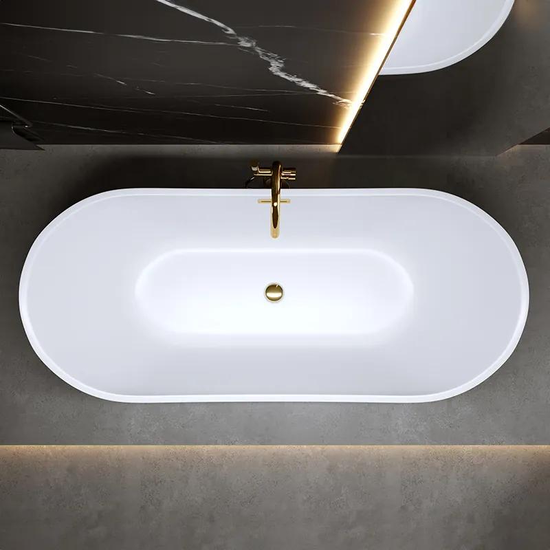 BPS-koupelny Volně stojící akrylátová vana HYD-RIC513B 160x75 bílá, odtokový komplet zlatý