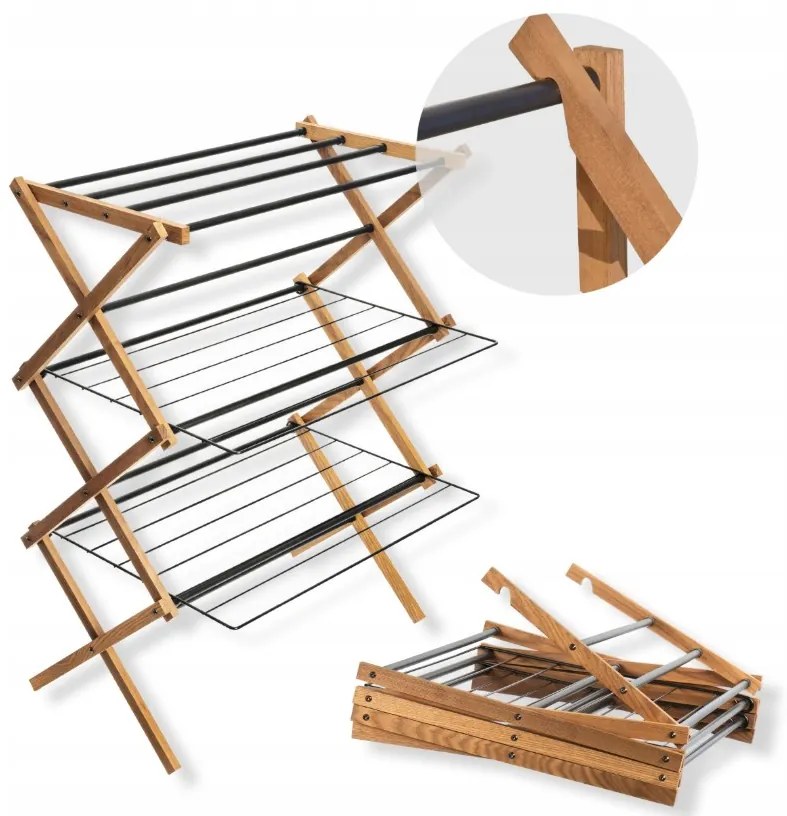 Erga Aurora Plus, věšák na sušení prádla 69x49,5x97 cm na postavení, hnědá-černá, ERG-SEP-1265SUAURPLUD