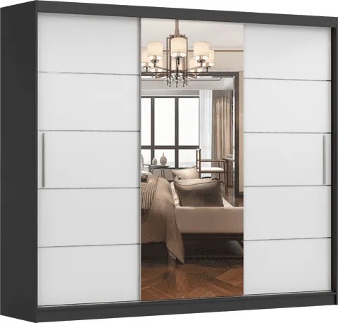IDZ Šatní skříň ALBA I se zrcadlem, 250 cm Barva dřeva: Černá + Bílá