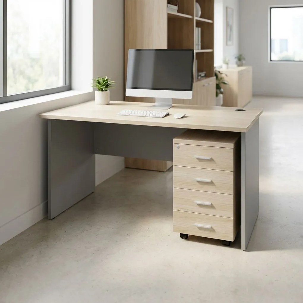 Sestava kancelářského nábytku SimpleOffice 1, 140 cm, dub světlý / šedá