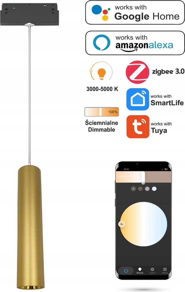 Závěsná Led WiFi lampa Zigbee Tuba Zlatá 10W pro Š