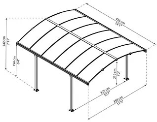 Přístřešek s obloukovou střechou Palram - Canopia Arcadia 4300 bronz hliníkový (montovaný)